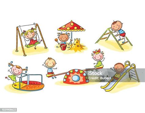 행복 한 만화 아이 들 놀이터에 만화 그래픽 일러스트 레이 션 아이에 대한 스톡 벡터 아트 및 기타 이미지 아이 어린 시절 운동장 Istock