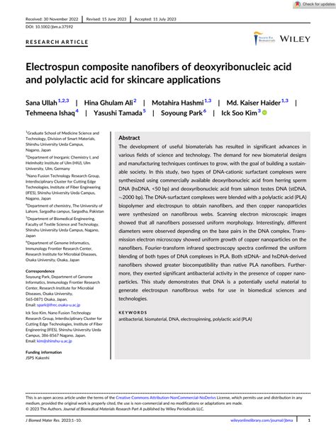 Pdf Electrospun Composite Nanofibers Of Deoxyribonucleic Acid And Polylactic Acid For Skincare