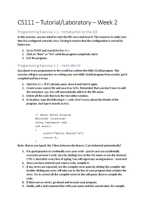 Tut Lab Week2 Cs111 Cs 111 Tutoriallaboratory Week 2 Programming