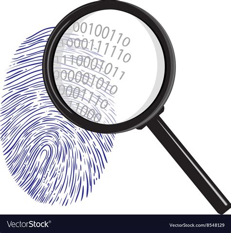 Fingerprint With Magnifying Glass Binary Code Vector Image