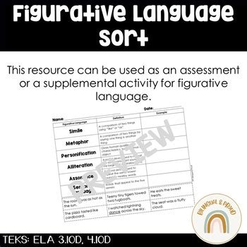 Figurative Language Sort By Joyce Garcia TPT