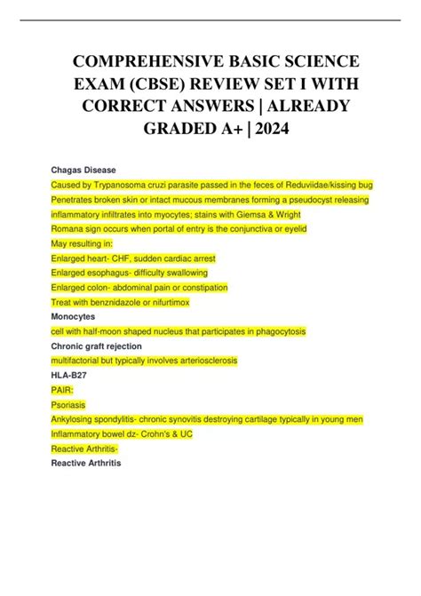COMPREHENSIVE BASIC SCIENCE EXAM CBSE REVIEW SET I WITH CORRECT ANSWERS ALREADY GRADED A