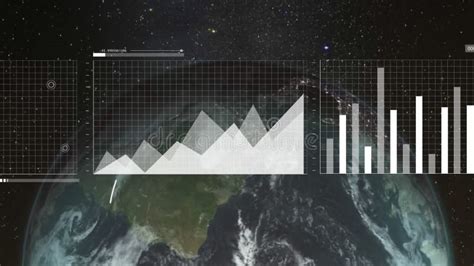 animation of multiple graphs over lines moving around rotating globe