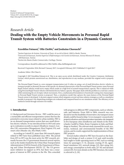 pdf dealing with the empty vehicle movements in personal rapid