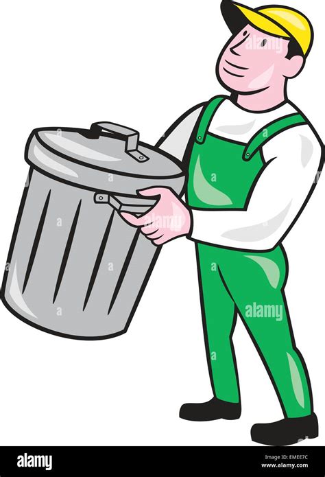 Garbage Collector Carrying Bin Cartoon Stock Vector Image And Art Alamy