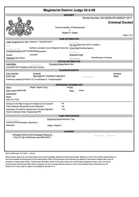 Form Mdjs Criminal Docket Printable Pdf Download