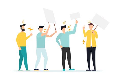 시위 탈당이나 피켓에 표지판을 들고 있는 사람들 폭력 오염 차별 인권 침해에 반대하는 청소년 군중 벡터 일러스트 일러스트레이션에 대한 스톡 벡터 아트 및 기타 이미지