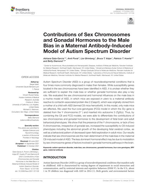 Pdf Contributions Of Sex Chromosomes And Gonadal Hormones To The Male Bias In A Maternal