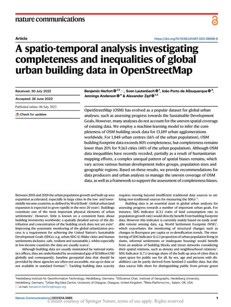 PDF A Spatio Temporal Analysis Investigating Completeness And Inequalities Of Global Urban