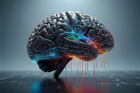 Floating Holographic Brain With Data Streams Premium Ai Generated Image