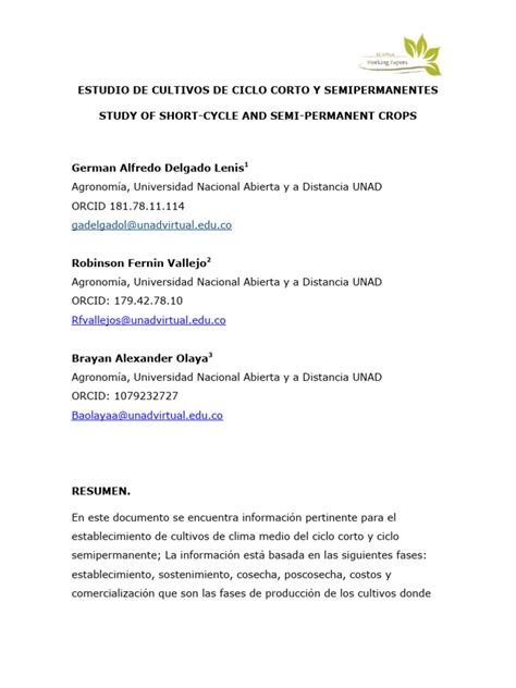 Estudio De Cultivos De Ciclo Corto Y Semipermanentes Wp Pdf