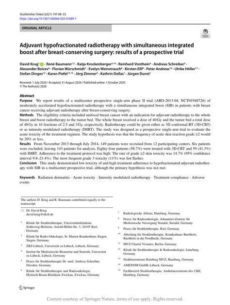 Pdf Adjuvant Hypofractionated Radiotherapy With Simultaneous Integrated Boost After Breast