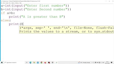 Python Program To Find Largest Of Two Numbers Maximum Of Two Numbers In Python Youtube