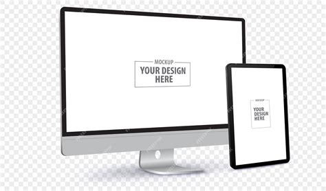 Premium Vector Desktop Computer And Tablet Pc Screen Perspective View Vector Mockup