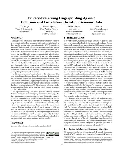 Pdf Privacy Preserving Fingerprinting Against Collusion And Correlation Threats In Genomic Data