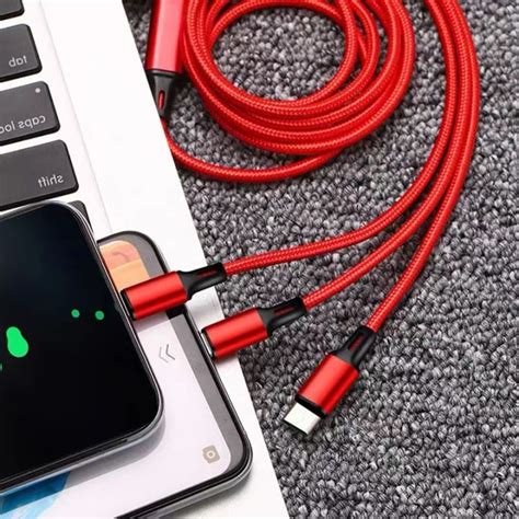 3in1 สายชาร์จเร็ว For Iphone Usb To Micro Type C สายถักไนล่อน Th