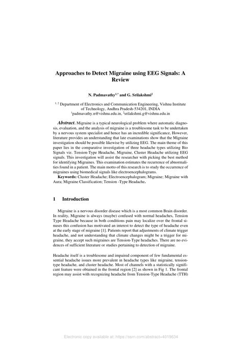 Pdf Approaches To Detect Migraine Using Eeg Signals A Review