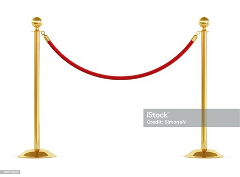 흰색 배경에 고립 된 빨간색 밧줄이있는 황금 장벽 클리핑 경로포함 밧줄에 대한 스톡 사진 및 기타 이미지 밧줄 박물관 기둥 Istock