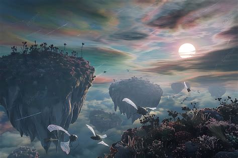 거대한 가스 대기에 떠 있는 섬들 떠 다니는 섬 외계 식물상 가스 거인 배경 일러스트 및 사진 무료 다운로드 Pngtree