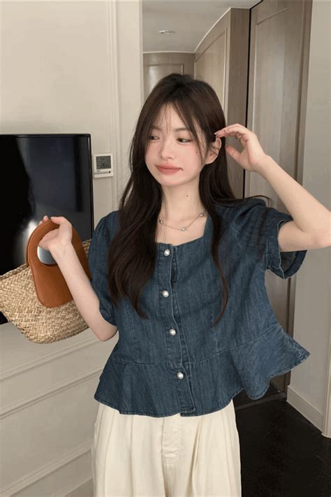 스테디 [당일출고🚀] [여리핏 데일리템] 아랑 데님블라우스 셔츠 블라우스