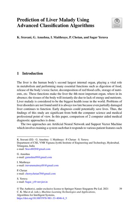 Pdf Prediction Of Liver Malady Using Advanced Classification Algorithms