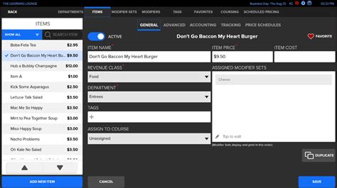 Menu Items On SkyTab POS Shift Knowledge