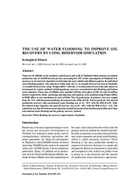 pdf the use of water flooding to improve oil recovery by using reservoir simulation