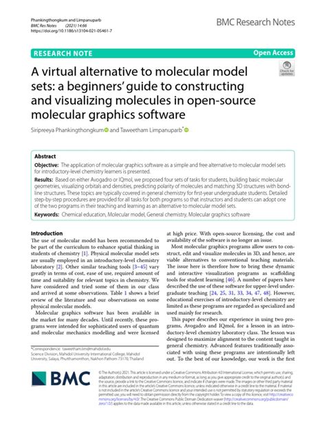 A Virtual Alternative To Molecular Model Sets A Beginners Guide To Constructing And
