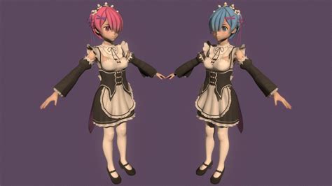 T Pose Rigged Model Of Rem And Ram Buy Royalty Free 3d Model By 3d Anime Girls Collection 3d