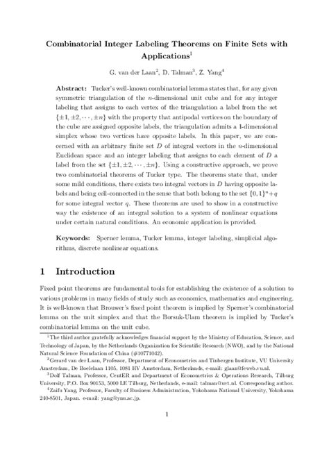 Pdf Combinatorial Integer Labeling Theorems On Finite Sets With