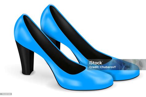 블루 신발입니다 여성 힐 3d 그림을 흰색 배경에 고립 된 벡터 신발에 대한 스톡 벡터 아트 및 기타 이미지 신발 우아 파란색 Istock