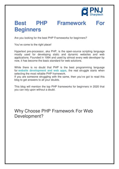 Ppt Best Php Framework For Beginners Powerpoint Presentation Free