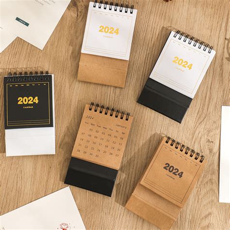 2024 미니 탁상 달력 탁상용 크래프트 스탠딩 플립 달력 계획용 일일 일정 정리 목록 시간 관리 달력 플래너 및 카드
