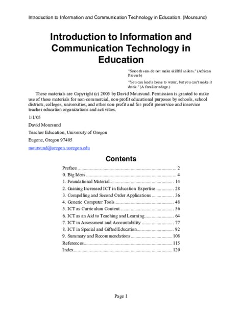 Pdf Introduction To Information And Communication Technology In Education Moursund