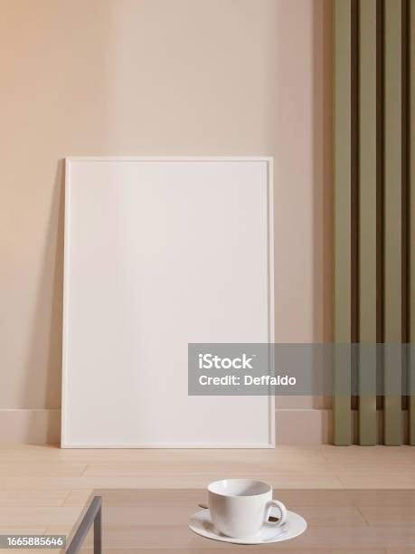 현대적이고 미니멀한 세로 흰색 포스터 또는 사진 프레임 모형이 방 벽에 기대어 있습니다 3d 렌더링 가구에 대한 스톡 사진 및 기타 이미지 Istock