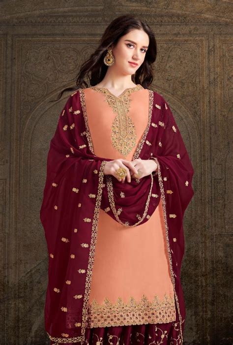 Orange And Maroon Palazzo Suit Combination Dresses Colour