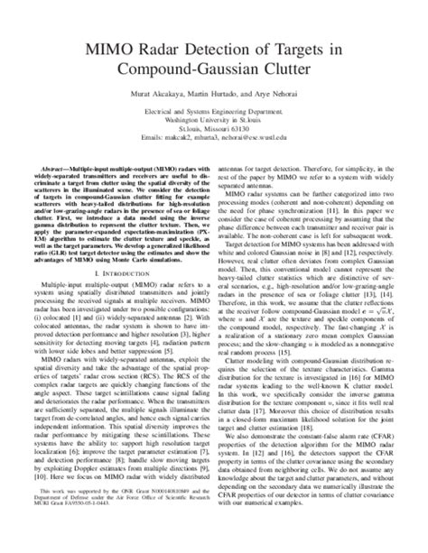pdf mimo radar detection of targets in compound gaussian clutter