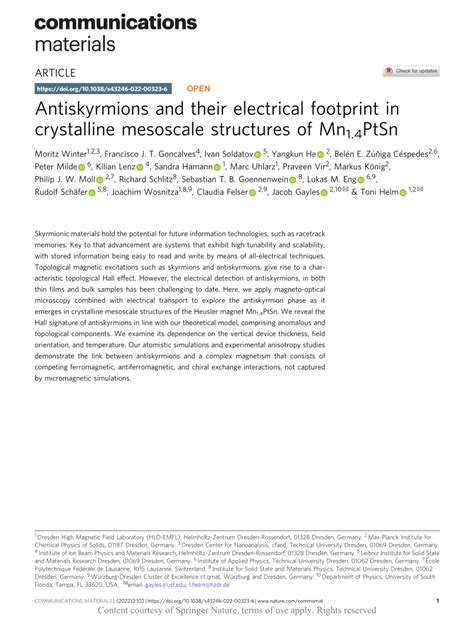 Pdf Antiskyrmions And Their Electrical Footprint In Crystalline Mesoscale Structures Of Mn14ptsn