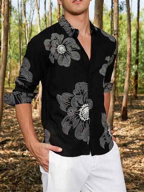 Ethnic Floral Print Mens Shirt Long Sleeve Button Down Cotton Shirt Etsy