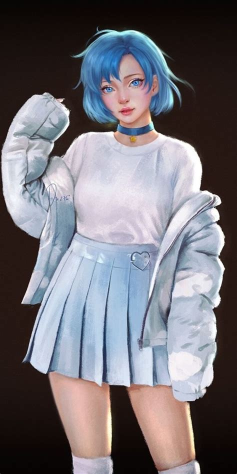 Завантажити шпалери на робочий стіл ПК Аніме Дівчина Блакитні Очі Синє Волосся безкоштовно