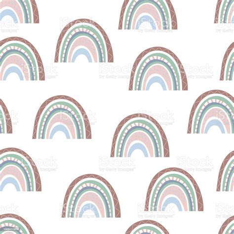매끄러운 패턴 보헤미안 스타일로 손으로 그린 무지개 무늬 추상적 미니멀리스트 요소 파스텔 색상의 스칸디나비아 디자인 직물 포장 직물 벽지 옷에 대한 벡터 배경 0명에 대한