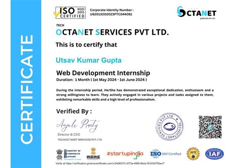 Utsav Kumar Gupta On Linkedin Webdevelopment Internship Octanet Learning Growth Coding