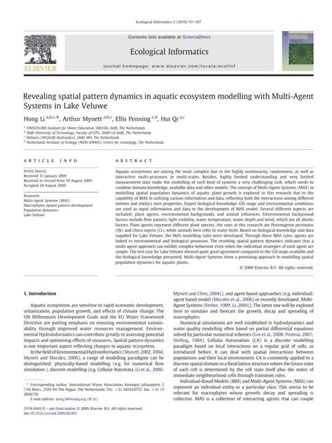 pdf revealing spatial pattern dynamics in aquatic ecosystem modelling