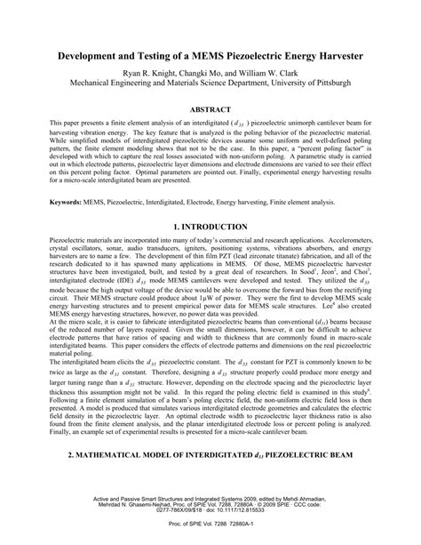 Pdf Development And Testing Of A Mems Piezoelectric Energy Harvester