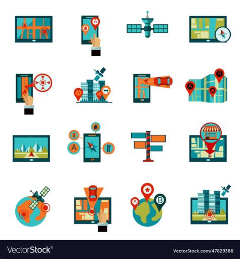 Gps Navigation Icons Set Navigation Icons Set Vector Image