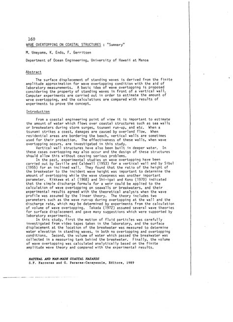 Pdf Wave Overtopping On Coastal Structures