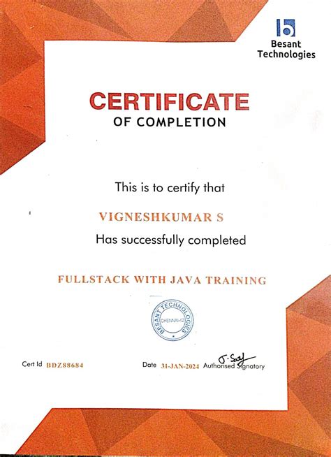 Vignesh Kumar On Linkedin I Am Thrilled To Share I Have Successfully Completed Java Fullstack