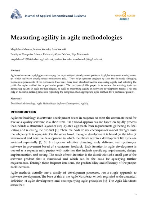 Pdf Measuring Agility In Agile Methodologies