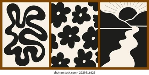 Set Three Abstract Minimalistic Aesthetic Backgrounds Stock Vector