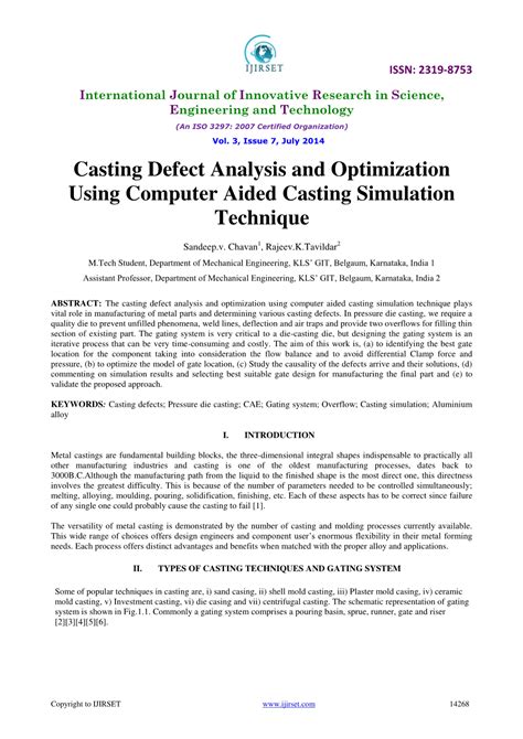 Casting Defect Analysis And Optimization Using Computer Aided Casting Simulation Technique Docslib
